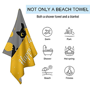Three Black Cute Cat Microfiber Absorbent Lightweight Beach Towels Fast Dry Oversized Sand Free Beach Blanket 31x51in for Swimming Camping Travel Gym and Yoga