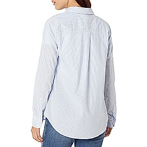 Amazon Essentials Women's Classic-Fit Long-Sleeve Button-Down Poplin Shirt, French Blue Stripe, X-Large