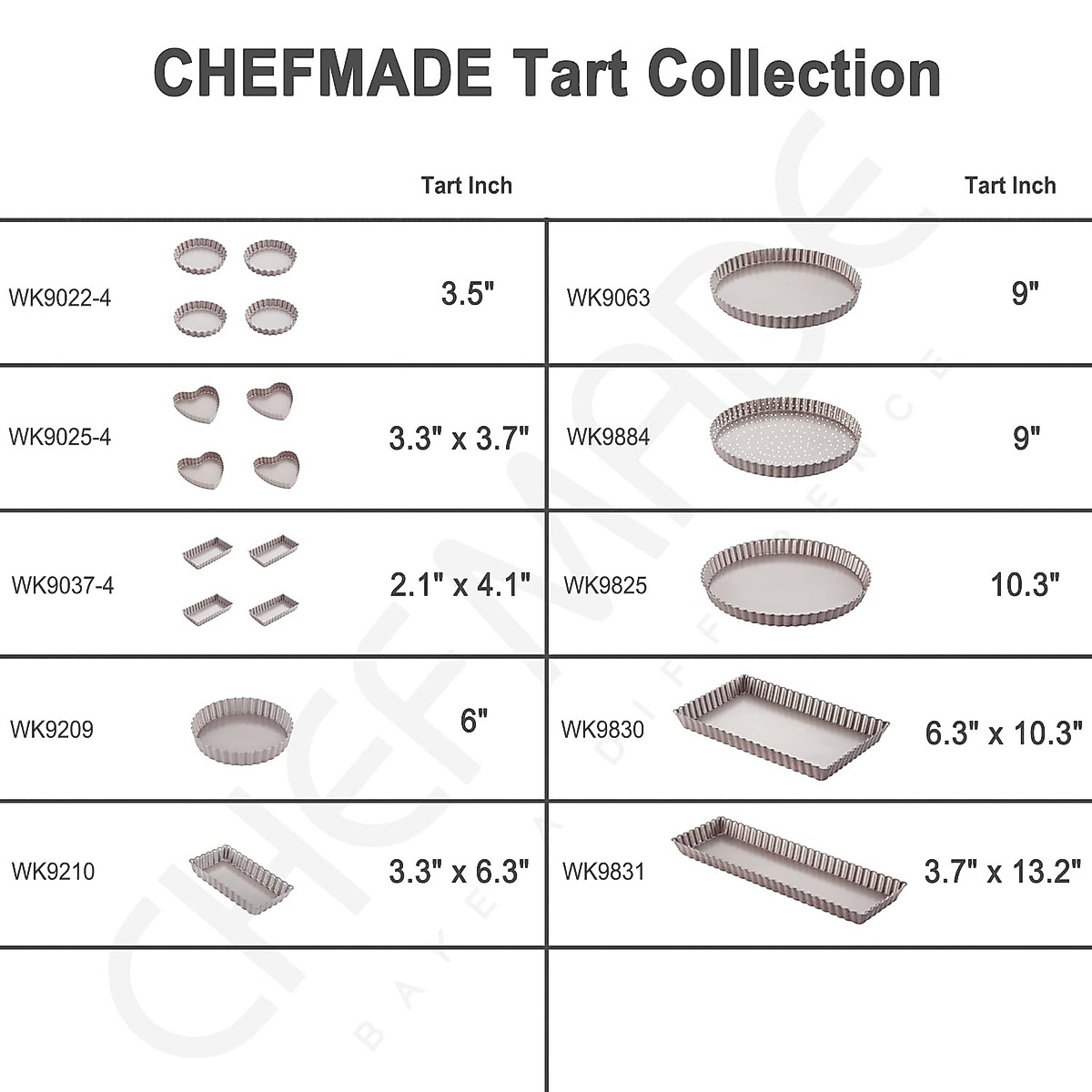 CHEFMADE 9.5-Inch Round Tart Pan with Removable Loose Bottom, Non-Stick Carbon Steel Quiche Pan for Oven Baking (Champagne Gold)