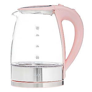 COOK WITH COLOR Glass Electric Kettle 1.8L - Rapid Boil, Sleek Design, and Safety Features - Great for Quick and Easy, Blush