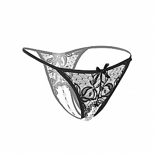 AkovichFarh Women Pearl Lace Bowknot Beads Lace Panties Erotic Thong Lingerie Underwear