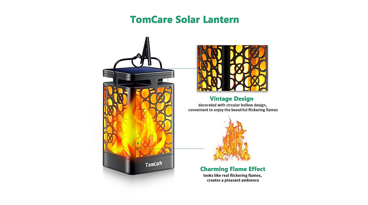 TomCare Solar Lanterns: Flickering Flame Outdoor Lights