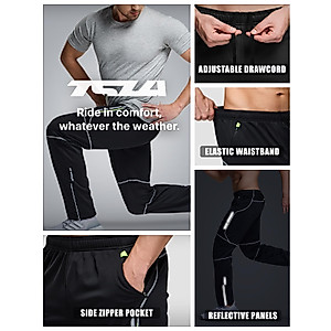 TSLA Men's Thermal Windproof Cycling Pants, Fleece Lined Outdoor Bike Pants, Winter Cold Weather Running Pants, Cycling Windproof Pants Black & Lime, Large