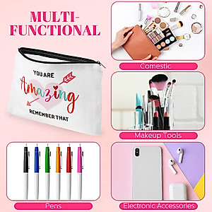 Chunful 10 Pieces Inspirational Canvas Makeup Bags for Women Bulk Rainbow Canvas Makeup Bags Cosmetic Bag with Zipper Friendship Gift Travel Toiletry Bag Pouch(Heart Style)