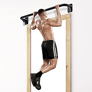 SELEWARE Fully Welded Pull Up Bar Wall Mount Heavy Duty Chin-up Bar w/Resistance Band Hooks for Doorway, Support Beam or Joist Mount Thick Metal Sturdy Construction Support 500 lbs