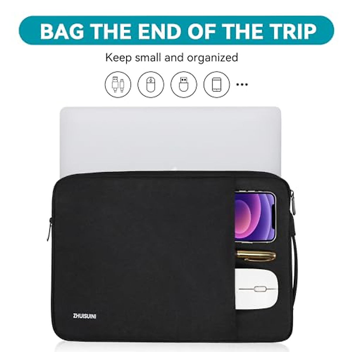 ZHUISUINI Laptop Case Sleeve 14 15 15.6 Inch Compatible with MacBook Air 15 inch M2 A2941 2023,for Most 15.6 Inch Hp Dell Acer Chromebook,Black