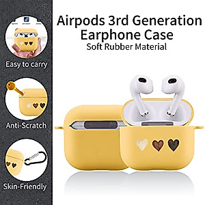 Cute Heart Case Compatible with AirPods 3 with Keychain, Cartoon Beige Design Soft TPU Cover for AirPods 3rd Generation Charging Case Smooth Protective Shell for Girl Women(Yellow