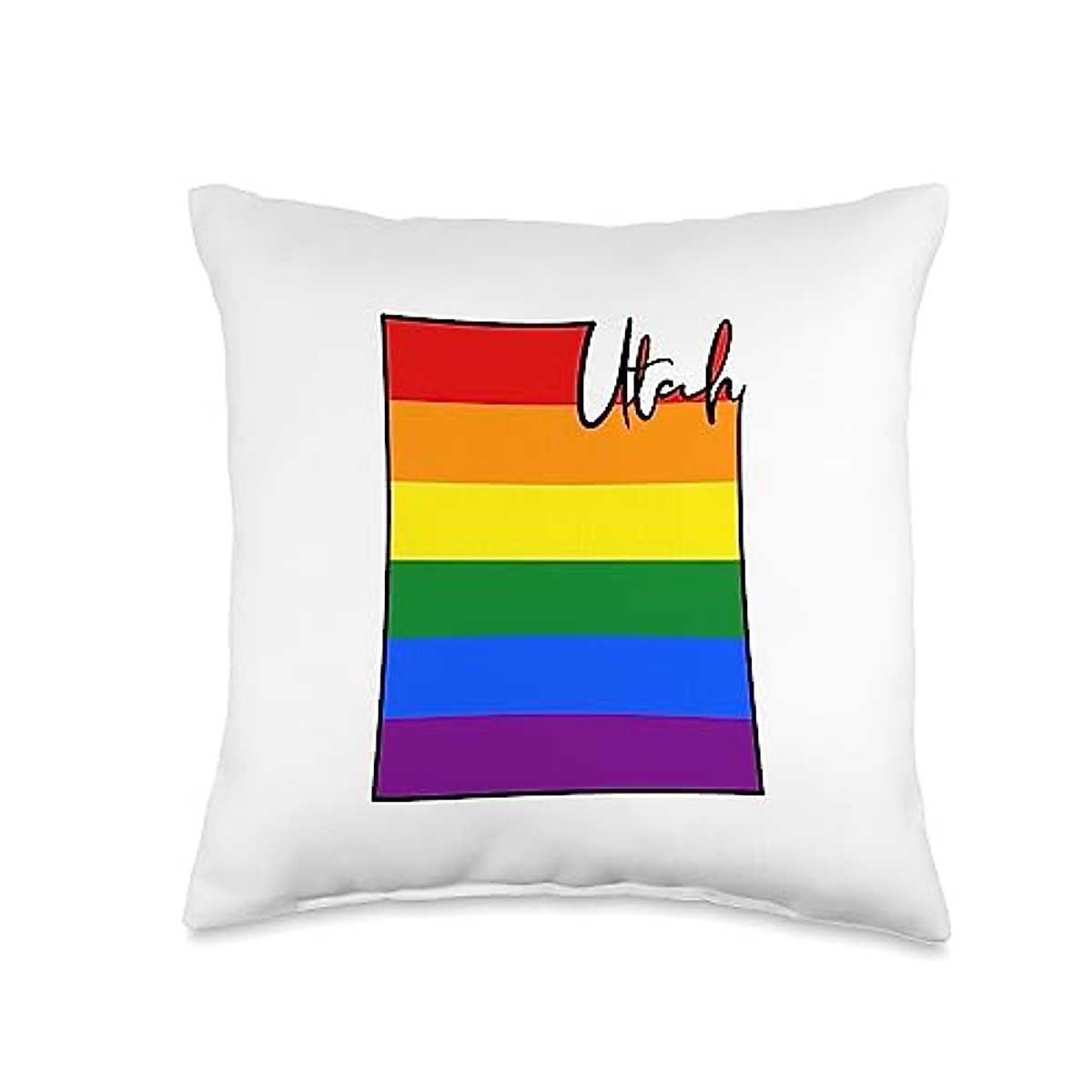 Utah Map USA State Rainbow Pride Flag Map USA State Utah Rainbow Flag Pride Month Throw Pillow, 16x16, Multicolor