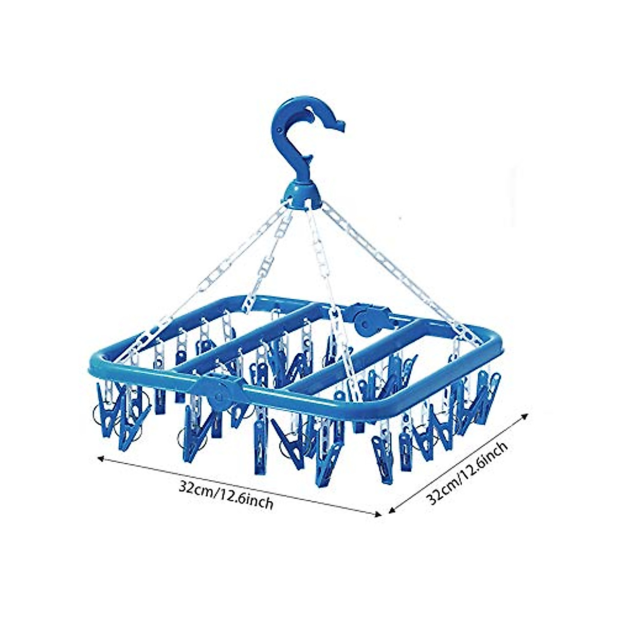 SteelFever Foldable Clip and Drip Hanger with 32 Clips - Hanging Drying Rack (Blue)