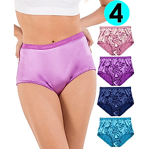 Barbra Lingerie Satin Panties S to Plus Size Womens Underwear Full Coverage Brief Multi-Pack (Grape, 4XL)