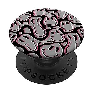aesthetic trippy grey pink liquid swirl dripping smile face PopSockets Standard PopGrip