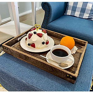 Sufandly Large Wooden Serving Tray with Handles, Rectangle Breakfast Tray 15.7 x 11.8 Inch Wood Color…