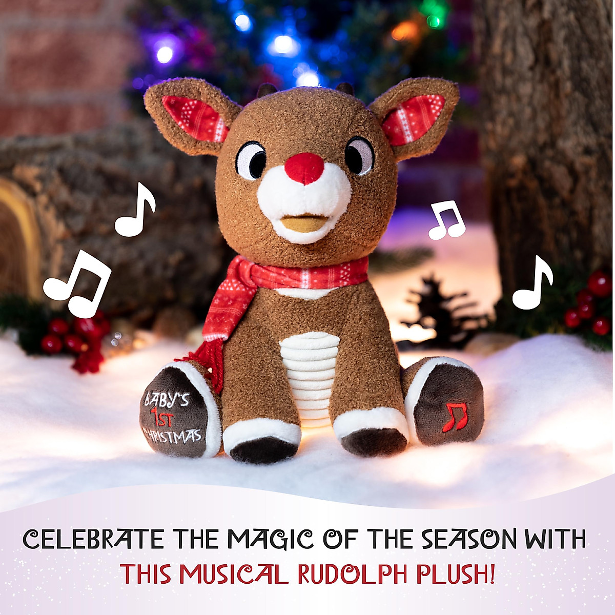 KIDS PREFERRED Santa Claus Rudolph The Red-Nosed Reindeer Musical Stuffed Animal, Baby's First Christmas Plush, 8 Inches