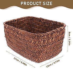 Luxshiny Storage Bins Seagrass Wicker Baskets Basket Hand Woven Storage Bin Rattan Shelf Baskets Key Bowl for Desktop Case Sugar Packet Sundries Holder Random Color M