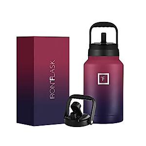 IRON °FLASK Sports Water Bottle - Gallon Series - 2 Lids (Straw and Spout), Leak Proof, Vacuum Insulated Stainless Steel, Double Walled, Thermo Mug, Metal Canteen Jug Growler - Dark Rainbow, 128 Oz