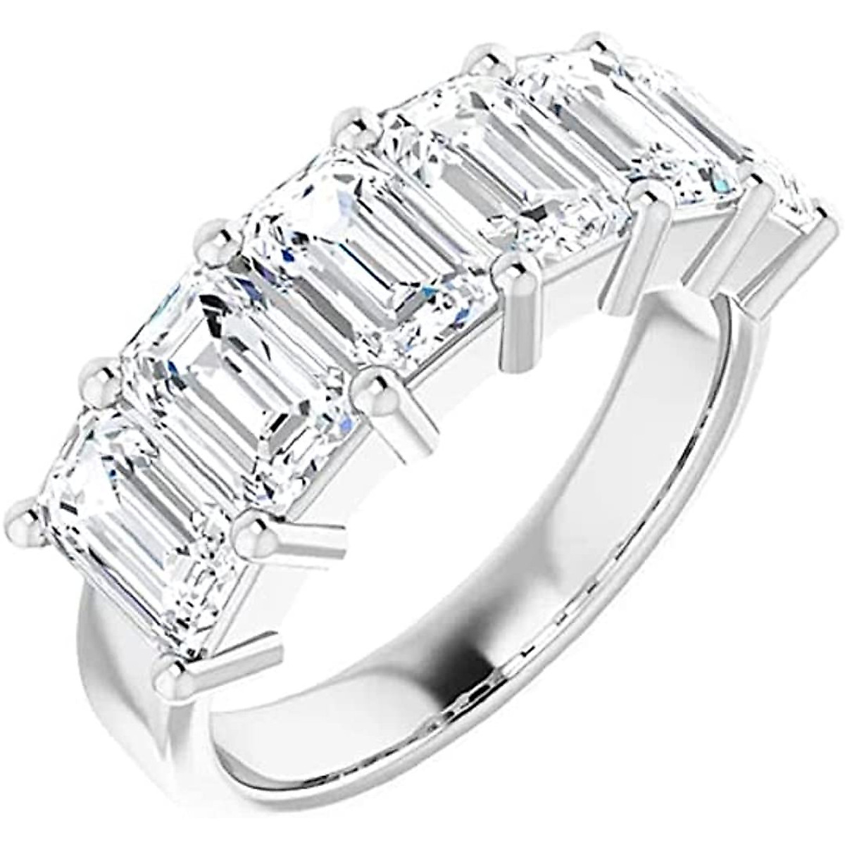 Moissanite World Touch of Paradise Bold Eternity Wedding Band, Emerald Cut 6.00CT, VVS1 Clarity, Colorless Moissanite, 925 Sterling Silver, Engagement Ring, Wedding Gift, Perfact for Gift (7.5)