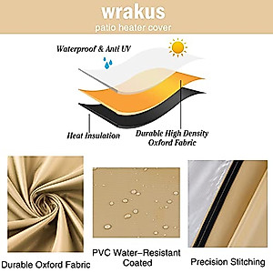 Wrakus Patio Heater Cover Outdoor Propane Gas Outside Waterproof Heavy Duty Fabric Durable Oxford with Zipper for Backyard Garden Treasures Porch Fire Standing Deck Heaters Covers Accessories Gold
