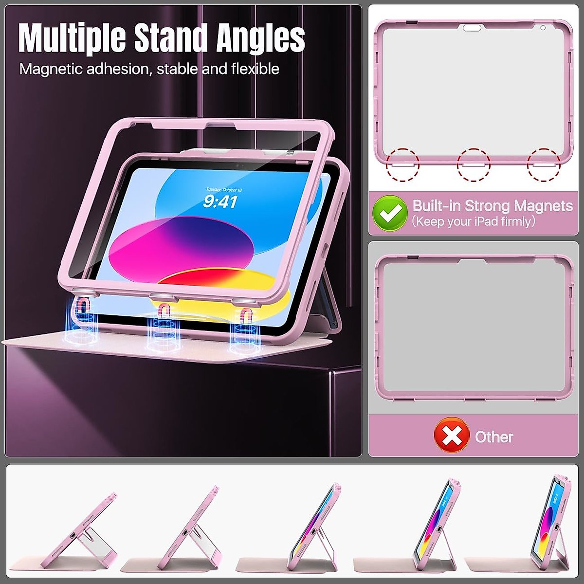 MoKo for iPad 11-inch (A16) 11th Generation Case 2025/ iPad 10th Generation Case with Pencil Holder 2022 10.9 inch, Built-in Screen Protector Clear Back, Multi Angle Viewing Stand, Nosegay