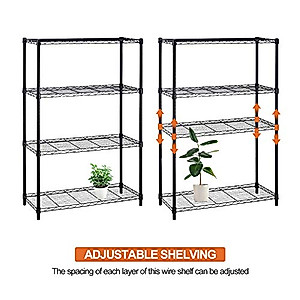 Storage Shelves 4 Tier Wire Shelving Unit Heavy Duty Metal Shelf with Wheels 36" Lx 14" Wx 54" H Adjustable Layer Rack Utility Shelf Garage Shelving Kitchen Shelf Pantry Shelves,1000 LBS, Black