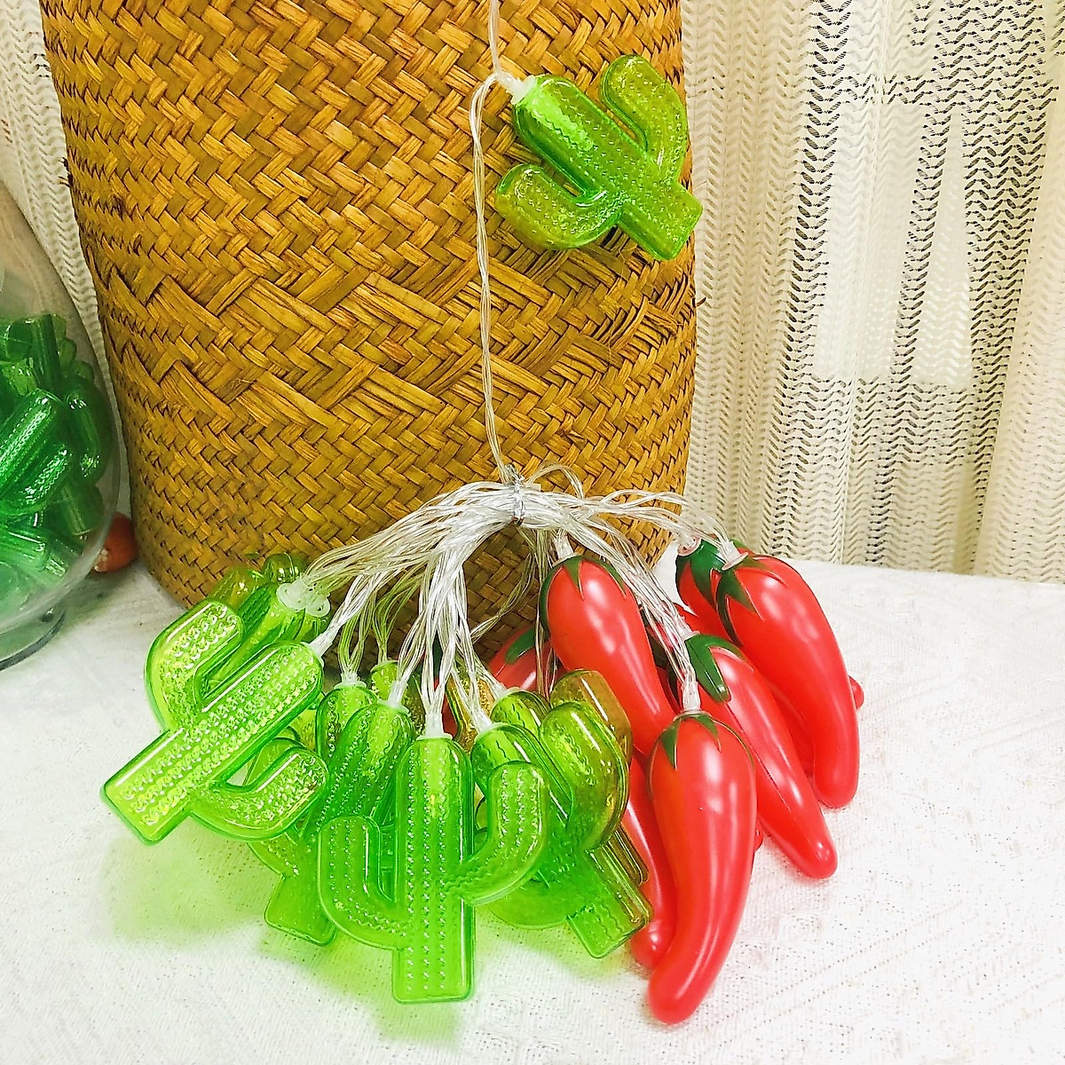 Tropical Themed String Lights Chili Pepper Cactus LED String Lights Battery Powered for Desert Texas Cowboy Wreath Bedroom Wedding Home Party Christmas Decor