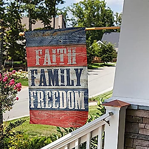YANGHOME Faith Family Freedom Patriotic July of 4th Burlap Garden Porch Lawn Flag Farmhouse Decorations Mailbox Home Decor Welcome Sign 12x18 Inch Double Sided Nylon Linen Fabric