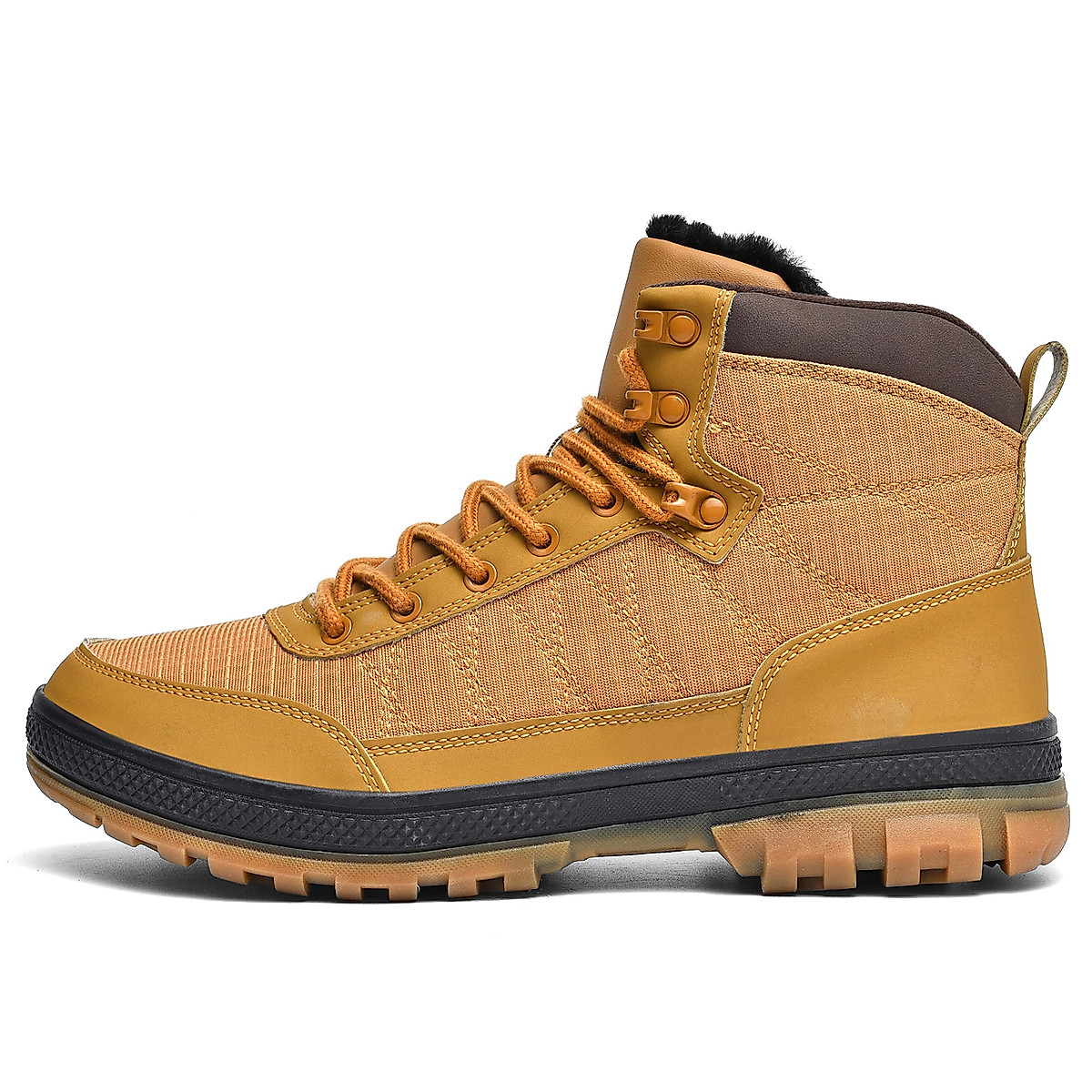 Wondamo Men's Snow Boots Lightweight Waterproof Winter Boots Fur Lined Anti-slip Cold Weather Shoes, Wheat Light Brown, 7.5 US Men