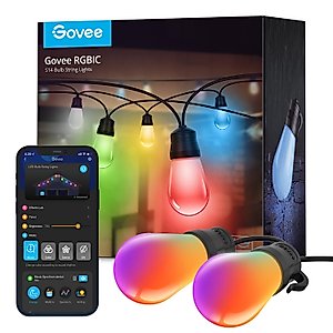 Govee Outdoor String Lights H7015 with 15 Dimmable RGBIC LED Bulbs, 48ft IP65 Waterproof Shatterproof Christmas Decorations, Color Changing Warm White Lights with 47 Scene Modes for Christmas, Party