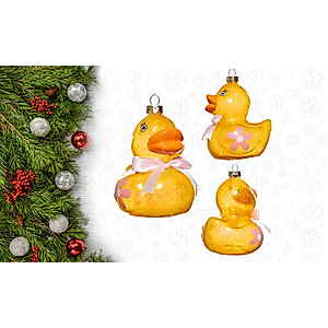 Set of 2 Hand Blown Glass Rubber Duck Ornament for Christmas Tree, Cute Hanging Glass Rubber Duck Christmas Ornament