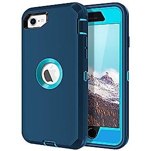 I-HONVA for iPhone SE 2022/2020 Case Built-in Screen Protector Shockproof Dust/Drop Proof 3 in 1 Full Body Rugged Heavy Duty Durable Cover for Apple iPhone SE 3rd/2nd Gen 4.7, Turquoise