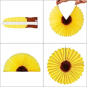 Blulu Paper Fans, 12 Pieces Sunflower Tissue Papper Fan Yellow Hanging Fans Decoration for Birthday Wedding Graduation Accessories (18 Inch)