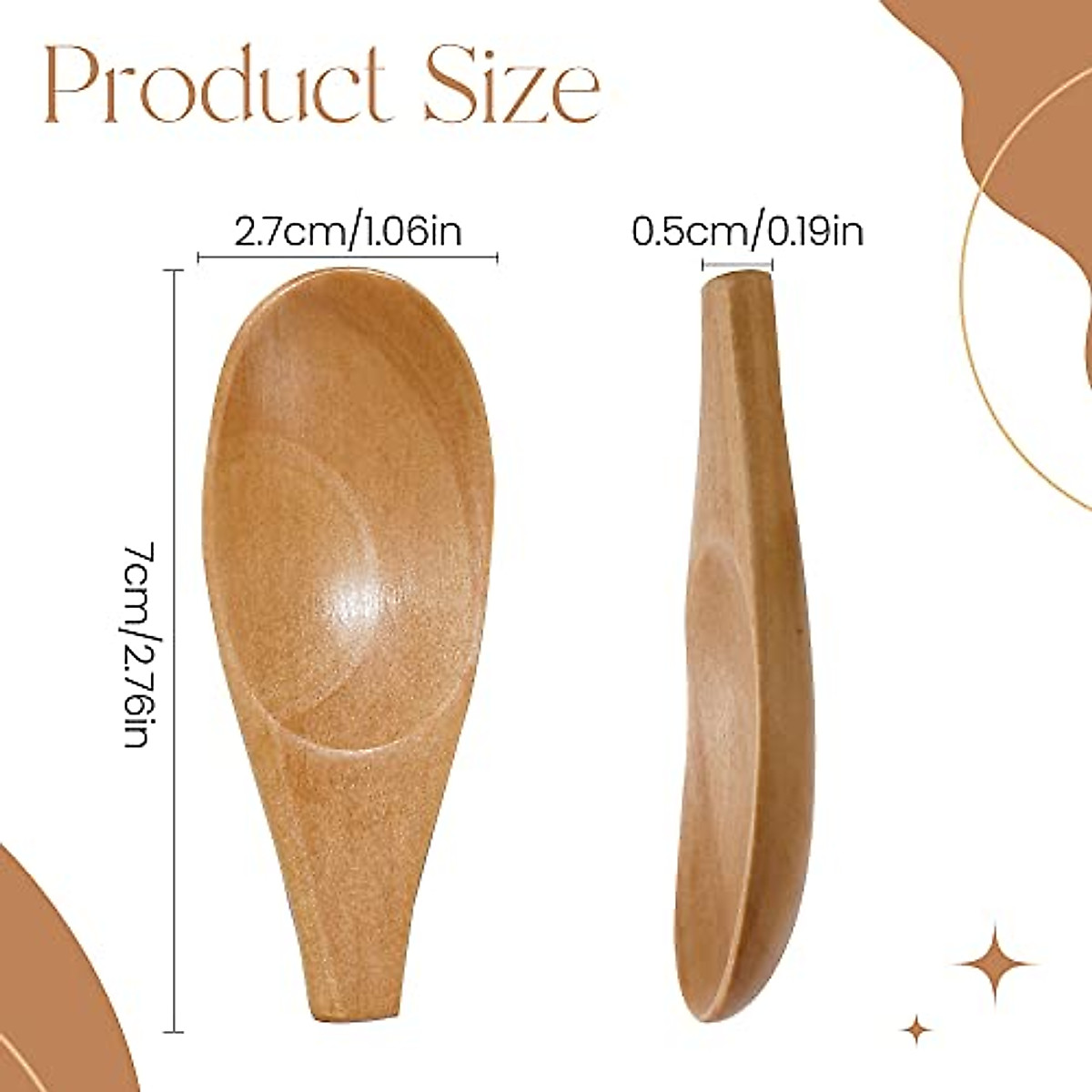 NUOMI 4 Pack Wooden Scooper Solid Wood Spoon Mini Salt Scoop with Short Handle for Loose Tea Leaves, Coffee Beans, Candy, Milk Powder, Spice, Natural Color