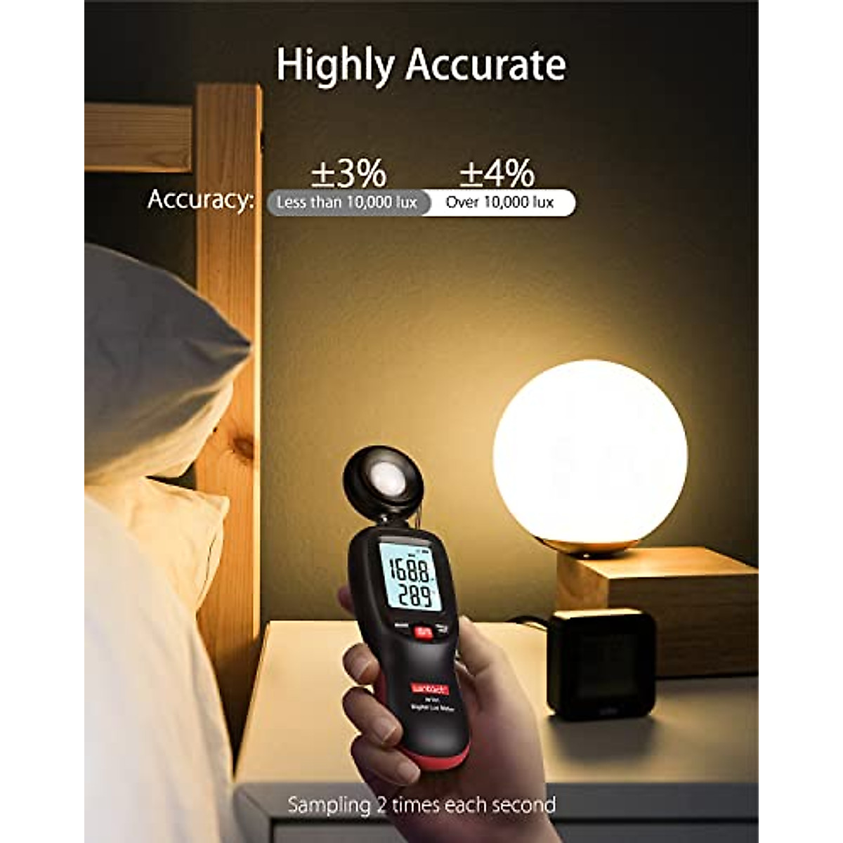 Wintact Digital Illuminance Light Meter Handheld with Thermometer Ambient, Lux Meter Range up to 200,000 Lux, Photometer Light Intensity Sense Test for Garden Indoor Plants LED Grow Light, Photography