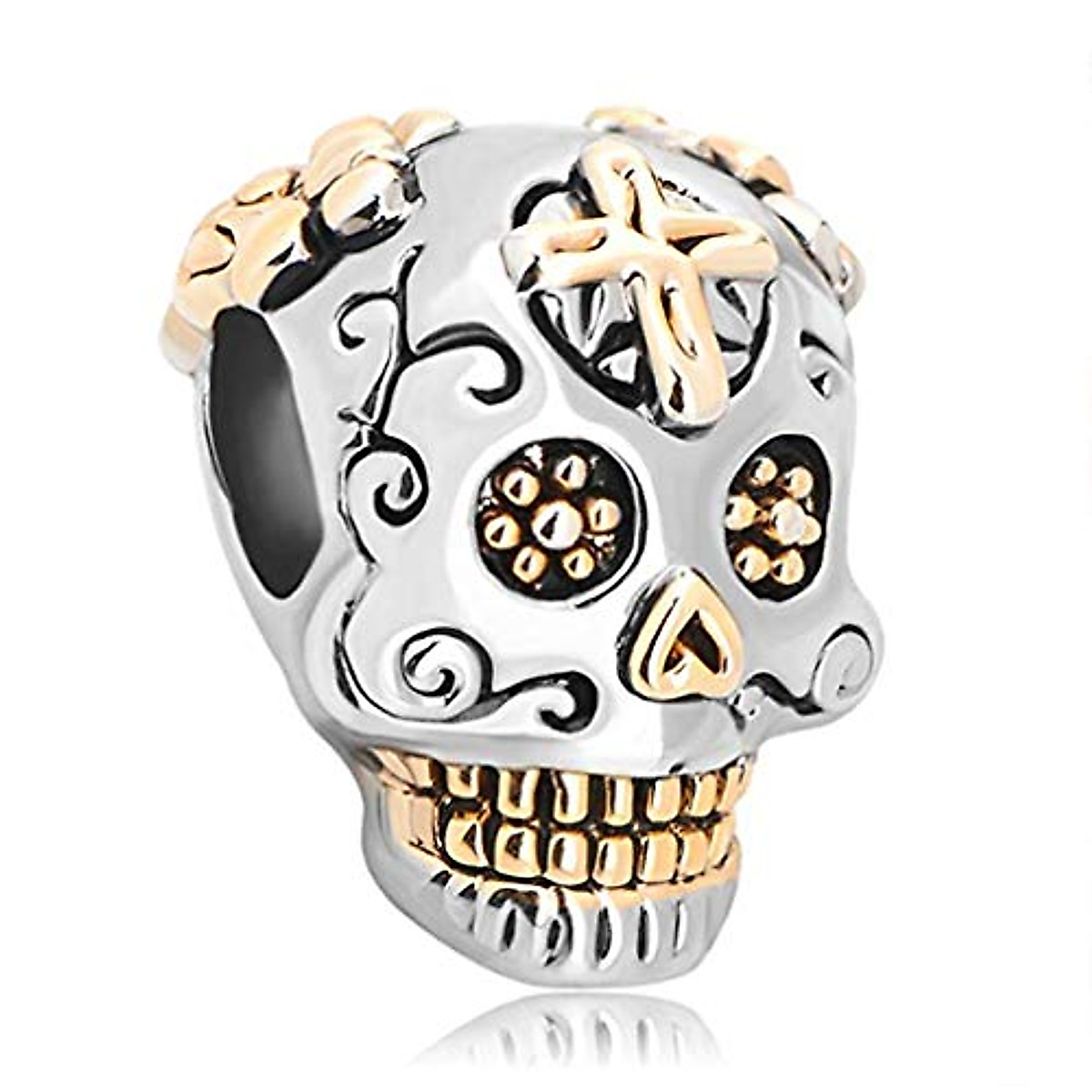 Fit Pandora Charms Silver Plated Skull Cross Silver Plated Dia De Los Muertos Beads