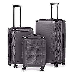 DAMEING Luggage Sets 3 Piece for Women, Hardside Suitcase Set with TSA Approved & Spinner Wheels, 28 inch Large Luggage, 24 inch Luggage, 20 inch Carry on Luggage, Gray