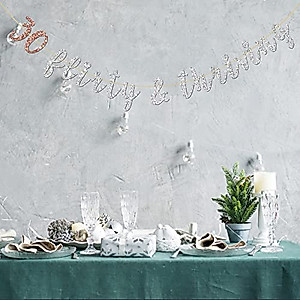 INNORU 30 Flirty & Thriving Banner, Happy 30th Birthday Party Decorations, 30th Anniversary Banner, Cheers to 30 Years Party Decoration Silver Glitter