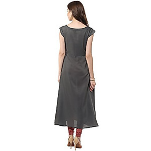 Janasya Indian Women's Tunic Tops Crepe Kurti for Women(X-Small) Grey
