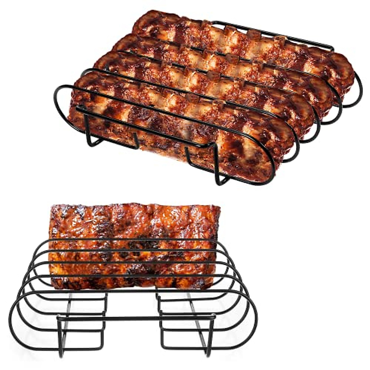 UNCO- Stainless Steel Rib Rack, Holds Up to 4 Full Racks of Ribs, Rib Rack for Smoking, Smoker Rack, Rib Racks for Grilling and Smoking, Nonstick Rib Rack, Bbq Rib Rack, Rib Rack Smoker, Rib Stand