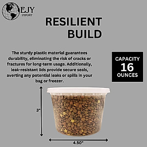 EJY IMPORT Clear Plastic Deli Containers with Lids - Ideal for Soup, Meal Prep & Food Storage, Disposable, Stackable - Safe for Microwave/Dishwasher/Freezer - BPA Free & Leakproof (16 OZ - 48 SETS)