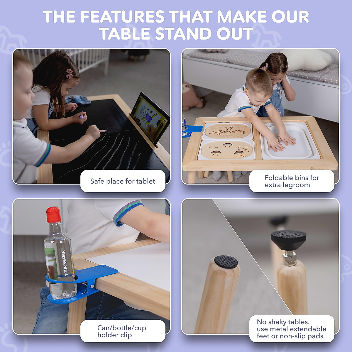 Cateam Sensory Table for Kids and Toddlers - 3 Foldable Storage Bins - Educational Wooden Puzzle Inserts - Play Sand Activity Table with Lids for Study and Dining - Indoor Gift Set for Boys and Girls