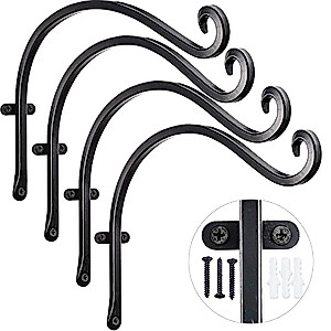 AJART Hanging Plant Hanger Outdoor: 12-Inch Metal Bird Feeder Wall Hooks - 4 Pieces Black Plant Bracket Hook for Hanging Flower Baskets