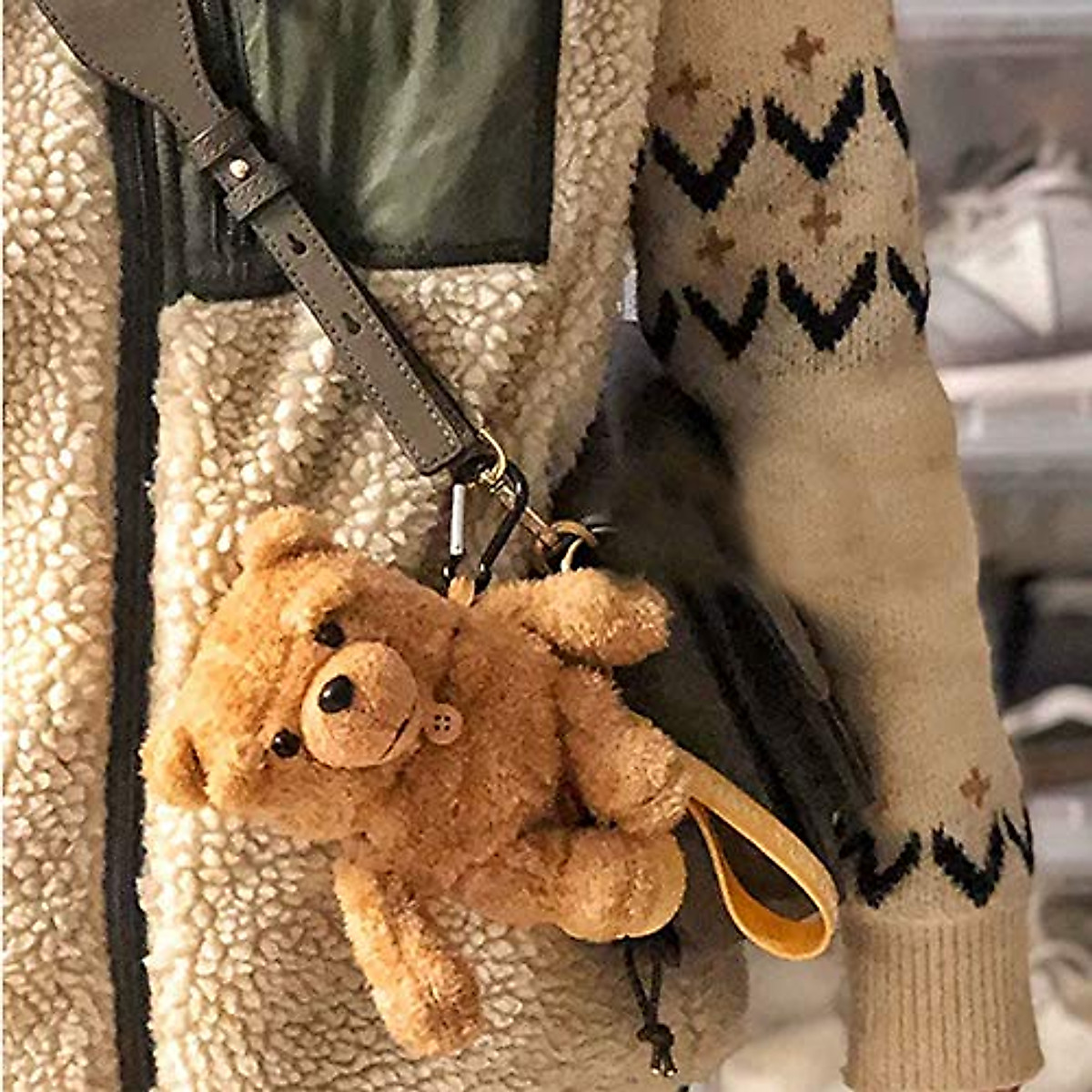 Cute Plush Unique Creative Fur Fluffy Brown Teddy Bear Case Animal Stuffed Doll Compatible with Airpods pro Cartoon Headphones Cover with Keychain Clip for Girls Boys Best Gift
