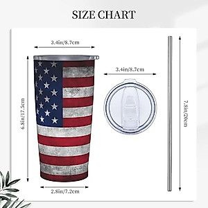 VKKOEWL American Flag Stainless Steel Insulated Tumbler 20 Oz Travel Water Bottle Coffee Mug Drink Cup With Lid Straw