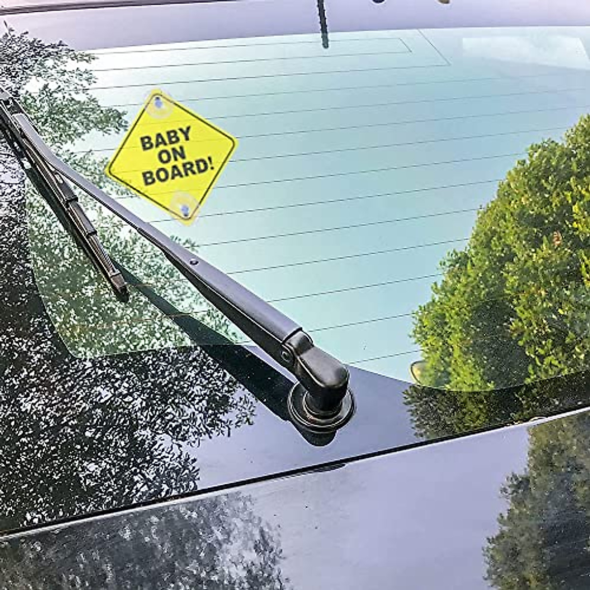 2PCS Baby On Board Signs with Suction Cups, 5"x5" Reusable Baby Safety Warning Decal for Car Windows