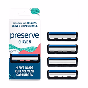 Preserve Shave 5 Five Blade Refillable Razor, Made from Recycled Materials, Poppy Red and Preserve Five Blade Wave Replacement Cartridges for Preserve Shave Five Recycled Razor (4 Count) Bundle