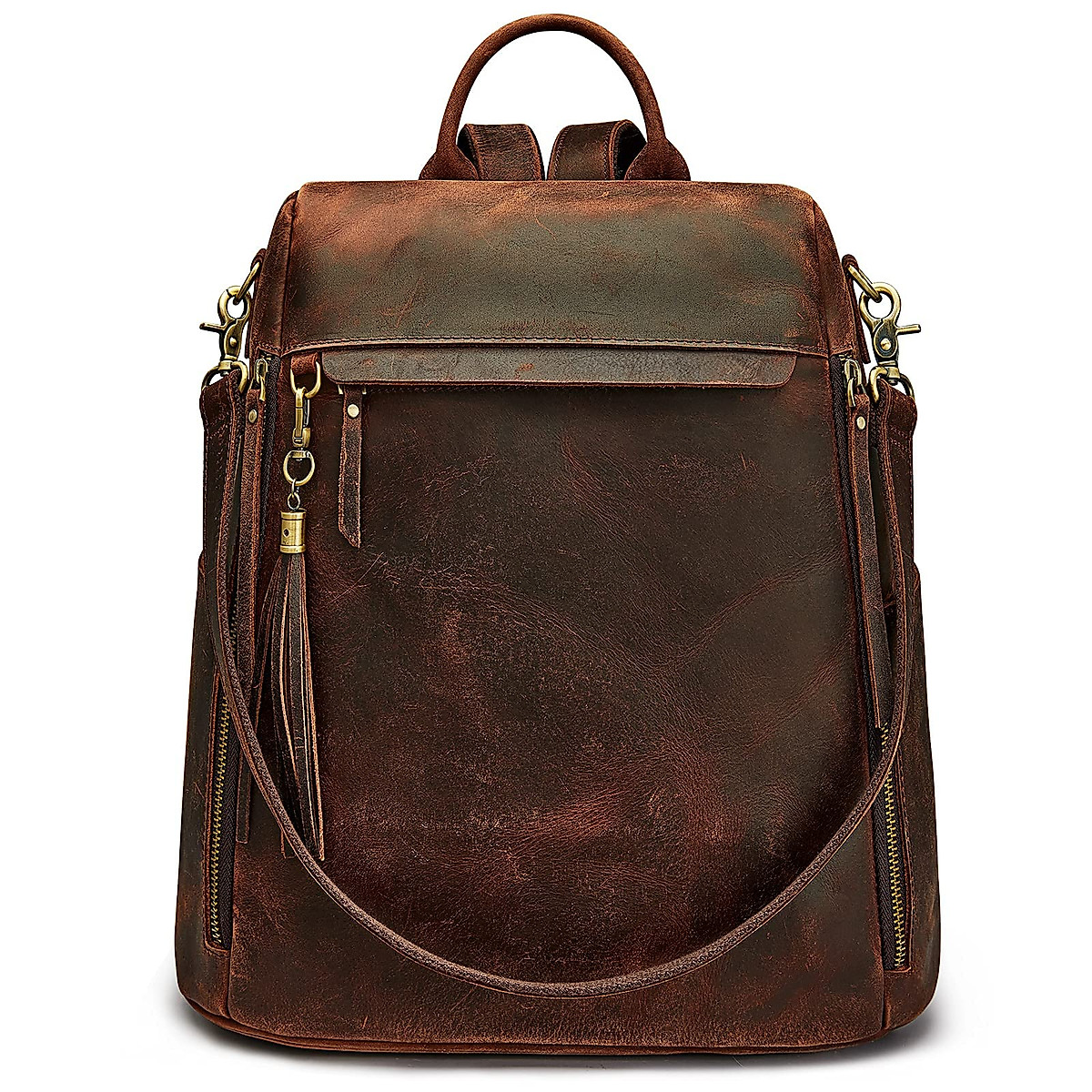 S-ZONE Vintage Genuine Leather Totes for Women Purse Handbag with Anti-thief Backpack Large