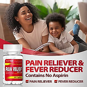 HealthA2Z® Extra Strength | Pain Relief | 100 Caplets | Acetaminophen 500mg | Contains No Aspirin | Fever Reducer | Pain Reliever