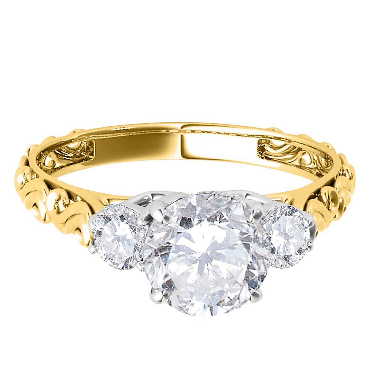 MauliJewels 0.50 Ct. Three-Stone Diamond Engagement Ring Women, 14K Solid Gold