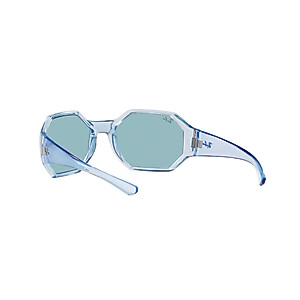 Ray-Ban Rb4337 Polarized Square Sunglasses, Transparent Light Blue/Evolve Photochromic Blue to Violet, 59 mm