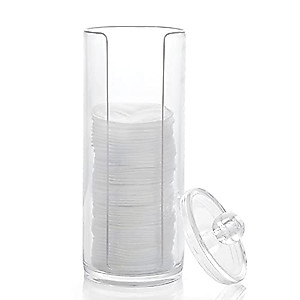 Cosmetic Cotton Pad Holder, Acrylic Clear Cotton Rounds Holder with Lid Cotton Pad Organizer Container Dispenser for Bathroom Vanity Countertop