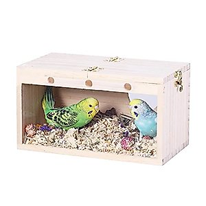 YJJKJ Pet Bird Nest Box, Parakeet Transparent Design Bird House, Wooden Bird Breeding Box Parrotlets Mating Box for Parakeet Lovebirds Budgerigar Cockatiel Conure (Medium)